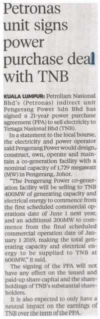 TNB Signs PPA With PETRONAS Subsidiary for Pengerang Power Plant ...