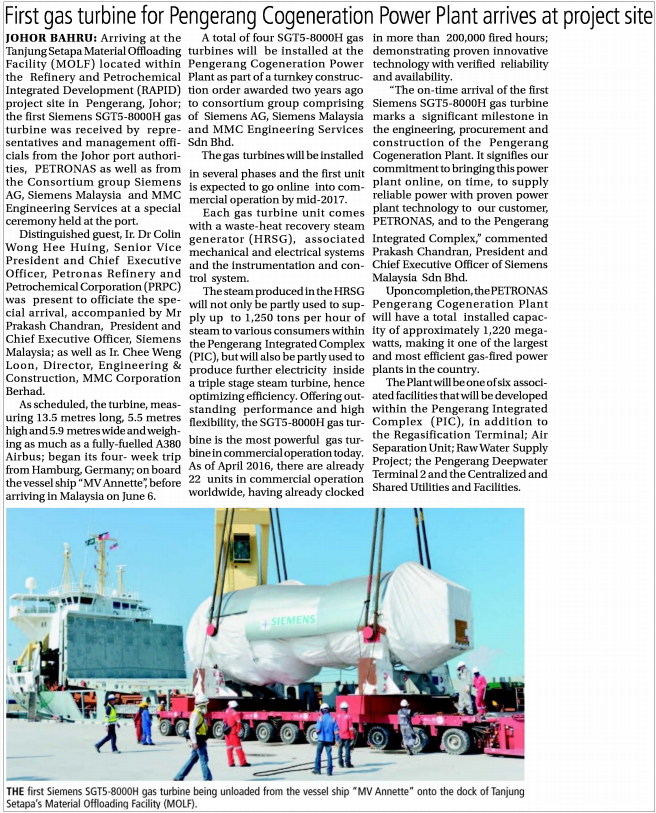 Gas Turbine for Pengerang Power Plant Arrives | PETRONAS Pengerang Integrated Complex (PIC)