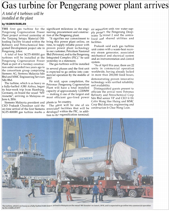 Gas Turbine for Pengerang Power Plant Arrives | PETRONAS Pengerang Integrated Complex (PIC)