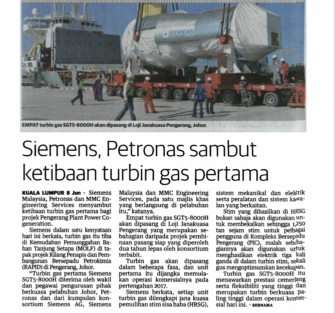Gas Turbine for Pengerang Power Plant Arrives | PETRONAS Pengerang Integrated Complex (PIC)