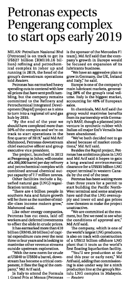 PETRONAS Expects Pengerang Complex to Start Ops Early | PETRONAS ...