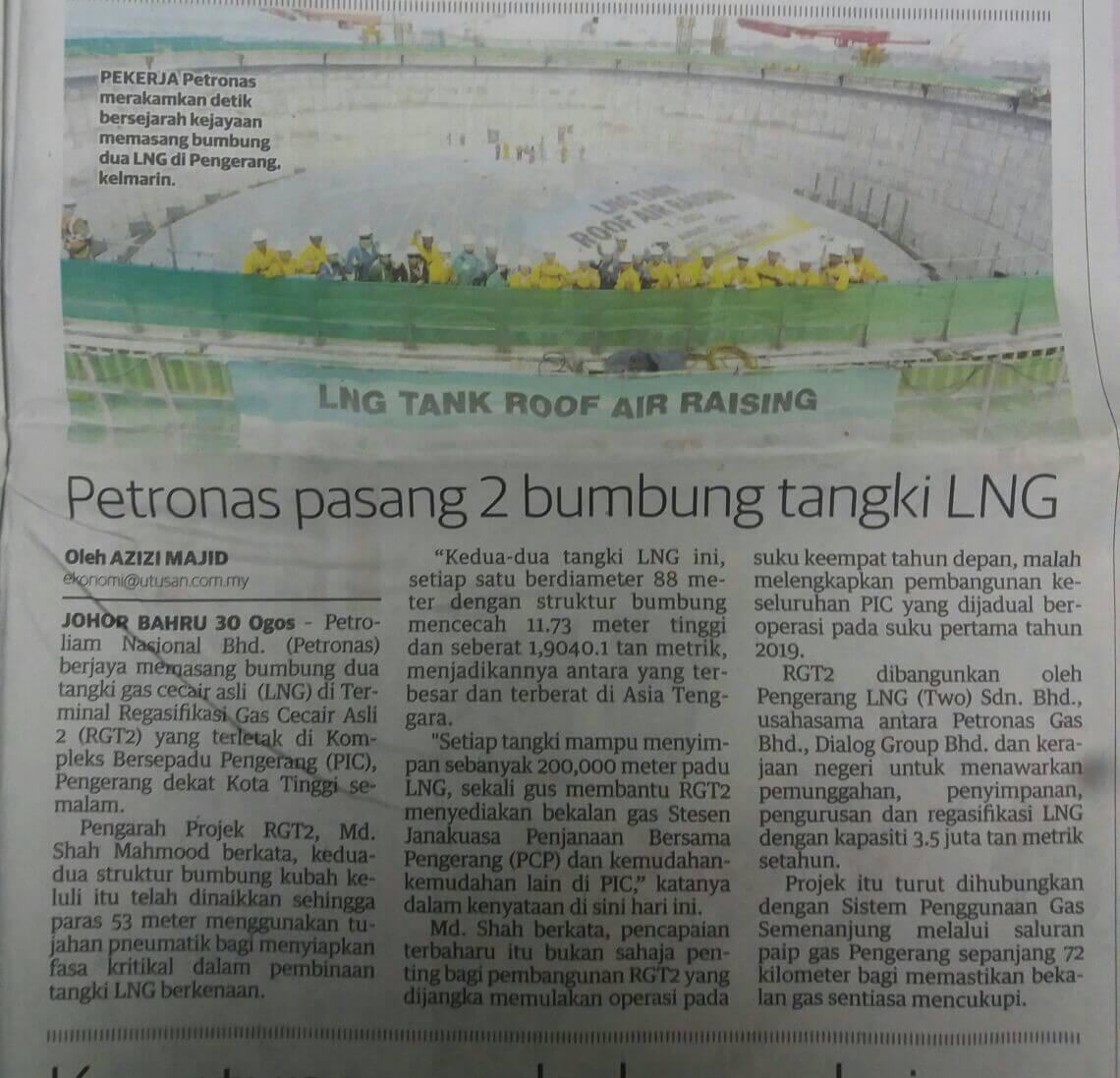 PETRONAS Completes Roof Airrising for 2 LNG Tanks at Pengerang's RGT2 ...