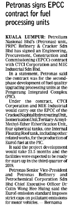 PETRONAS Signs EPCC Contract For Fuel Processing Units and PETRONAS ...