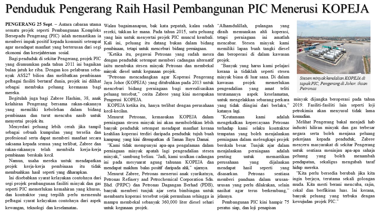 Penduduk Pengerang Raih Hasil Pembangunan PIC Menerusi KOPEJA ...