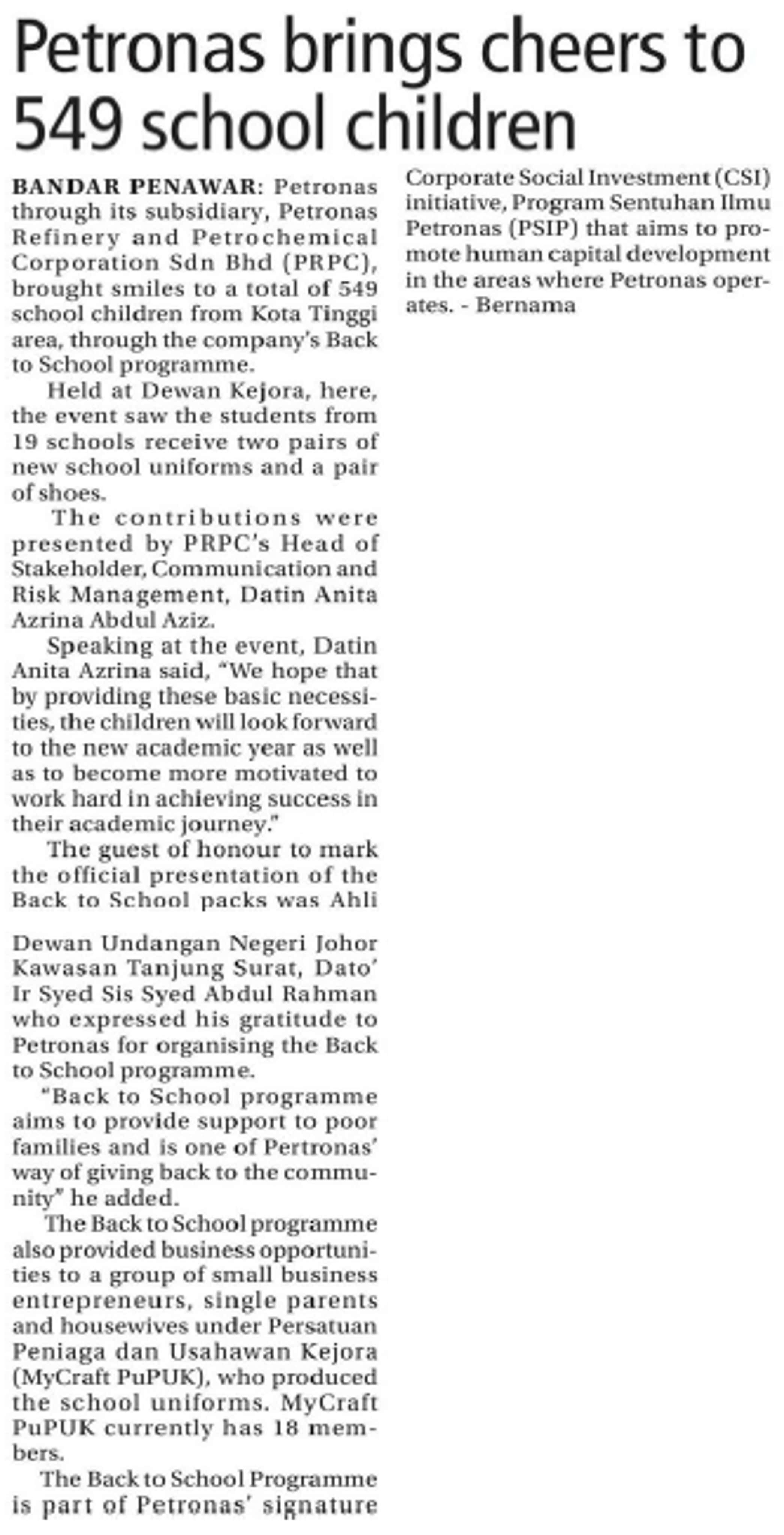 PETRONAS Brings Cheers to 549 School Children | PETRONAS Pengerang ...