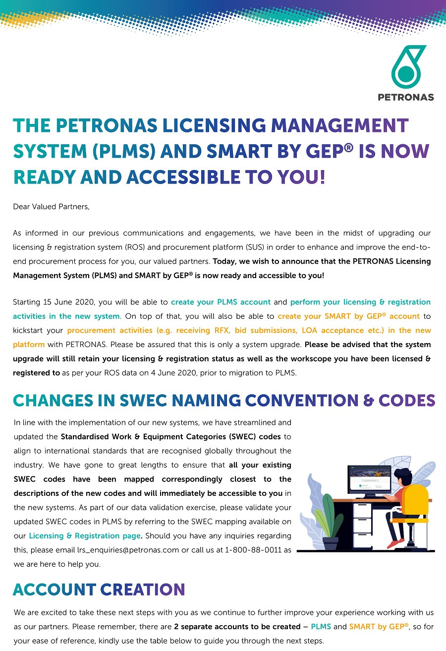 The PETRONAS Licensing Management System (PLMS) and SMART by GEP® is ...